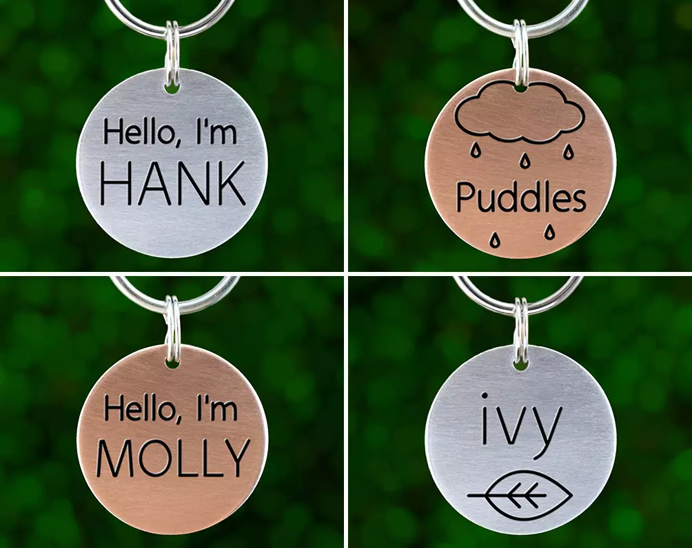 Moodsad kohandatud koerasildid firmalt Lovely Pup Tags