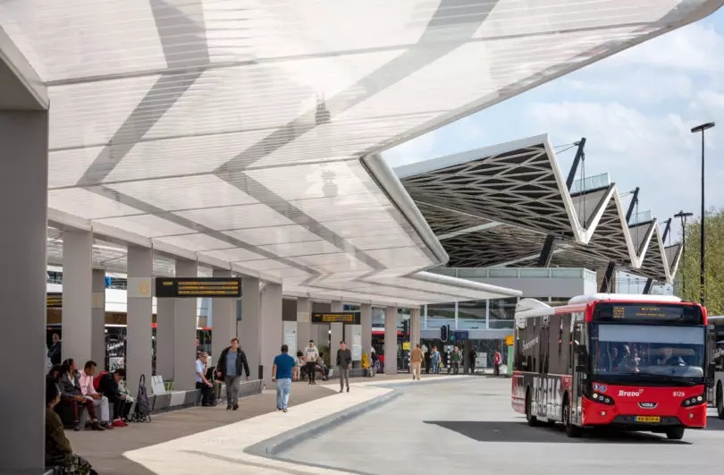 I-Bus Station Awning by Day, I-Solar Powered Lighting Element Ebusuku